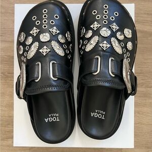 TOGA Pulla | Shoes | Brand New Leather Toga Pulla Eyelet Metal Mules Size 39 | Poshmark